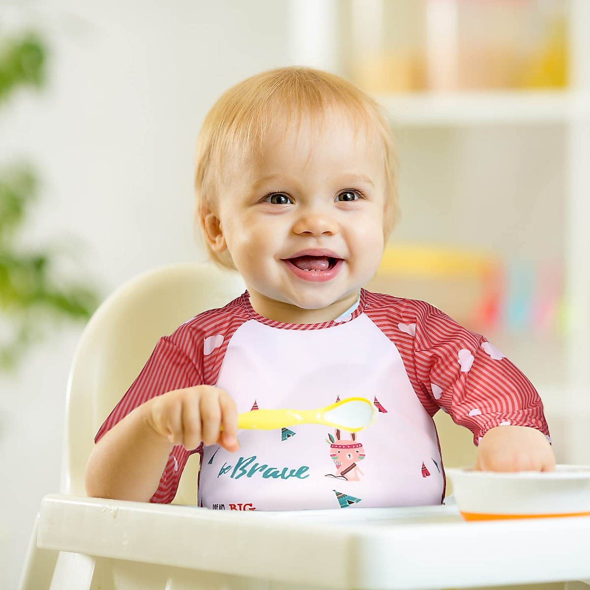 8 Pack Long Sleeve Baby Bibs for Girl or Boy Baby Waterproof Sleeved Bib Infant Art Smock Apron Baby Bibs for Eating Long Sleeve Bibs for Babies Animal Pattern Toddler Bib with Pocket for 6-36 Months