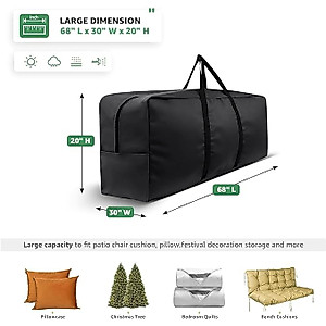 Garden Cushion Storage Bag 420D Waterproof 68" Rectangular Outdoor Patio Cushion Storage Bag — Outdoor Cushion Storage Bag with Zipper and Handles Extra Large Storage Bags 68" L x 29" H x 20" W Black