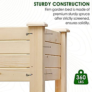 Fun Memories Raised Garden Bed 48x26x33 Inch - Elevated Solid Spruce Wood Planter Box Stand with Legs - Outdoor Patio Garden Backyard Balcony for Growing Herbs, Vegetables, Flowers - 360 lbs Capacity