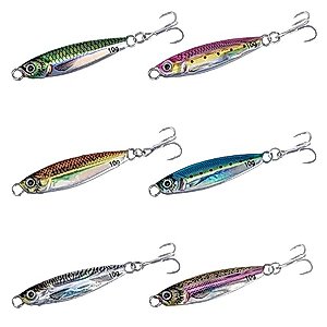 Goture Fishing Jigs, Lead Vertical Jig Saltwater, Jig Fishing Lures with Treble Hook, Fishing Jigging Spoon Lures for Tuna,Salmon,Sailfish,StripedBass,Grouper Snapper,Kingfish(30g 6pcs)