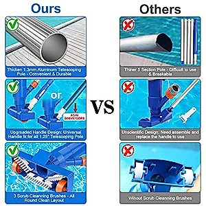 CKE Upgraded Portable 40" Pool Spa Pond Mini Jet Underwater Vacuum Cleaner w/Brush, Bag, Adjustable 3 Piece Expandable Step-Up Thicken Telescopic Pole with Universal Fit Handle-Attaches to Garden Hose