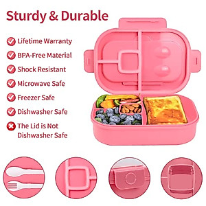 Bento Lunch Box for Kids with Ice Pack, 40oz 4-Compartment Leak Proof Lunch Box Container for Kids Girls/Teens/Adults with Utensils & Sticker, Microwave/Dishwasher/Refrigerator Safe, BPA Free, Pink