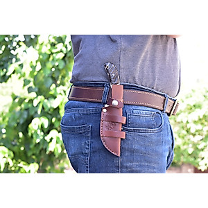 Knives Ranch Handmade Gut-Hook Skinning Knife - Ram's Horn Handle - Heavy-Duty Leather Sheath (2048-RH)