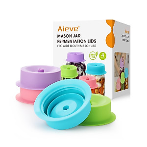 Aieve Fermentation Lid, 4 Pack Fermenting Lids Fermenter Cap for Wide Mouth Mason Jar