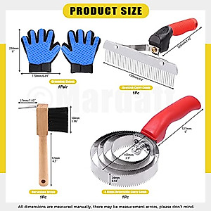 Mardatt 5Pcs Horse Groomer Tools Set Includes 4-Rings Reversible Stainless Steel Curry Comb, Grooming brushes and Gentle Deshedding Brush Gloves for Long & Short Fur Horse Pet Bathing Cleaning