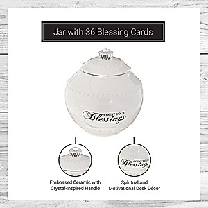 Young's Inc. Ceramic Jar with 36 Blessing Cards - 6" L x 6" W x 7" H - Spiritual Gifts for Women - Motivational Desk Decor
