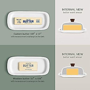 DOWAN Butter Dish with Lid, Ceramic Butter Keeper, 8 Inch Farmhouse Butter Holder with Handle Cover, Butter Container Perfect for East West Coast Butter, White