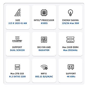 Beelink Mini PC, Mini S Mini Computer 11th Gen Quad-Core N5095, Desktop Computers 8G DDR4 RAM 256G SSD 4K UHD Dual HDMI, 2.4G+5G WiFi Gigabit Ethernet/BT4.0 for Office/Home