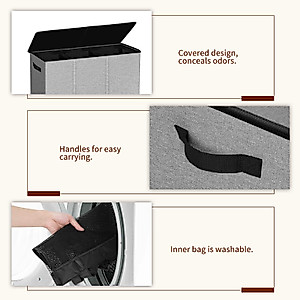 Relefree laundry hamper 3 section,180L large laundry basket for laundry sorting,Clothes Hamper with 3 Removable Bags,laundry hamper with lid, ideal for Bedroom,Bathroom,Dorm,Laundry Room,Grey