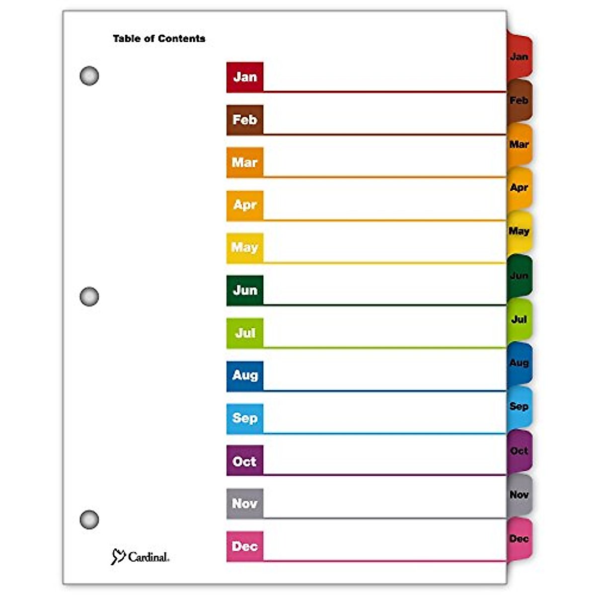 Cardinal OneStep Binder Dividers, 12-Tab Monthly, Customizable Table of Contents, Reversible Multicolor Tabs, 1 Set (60318CB)