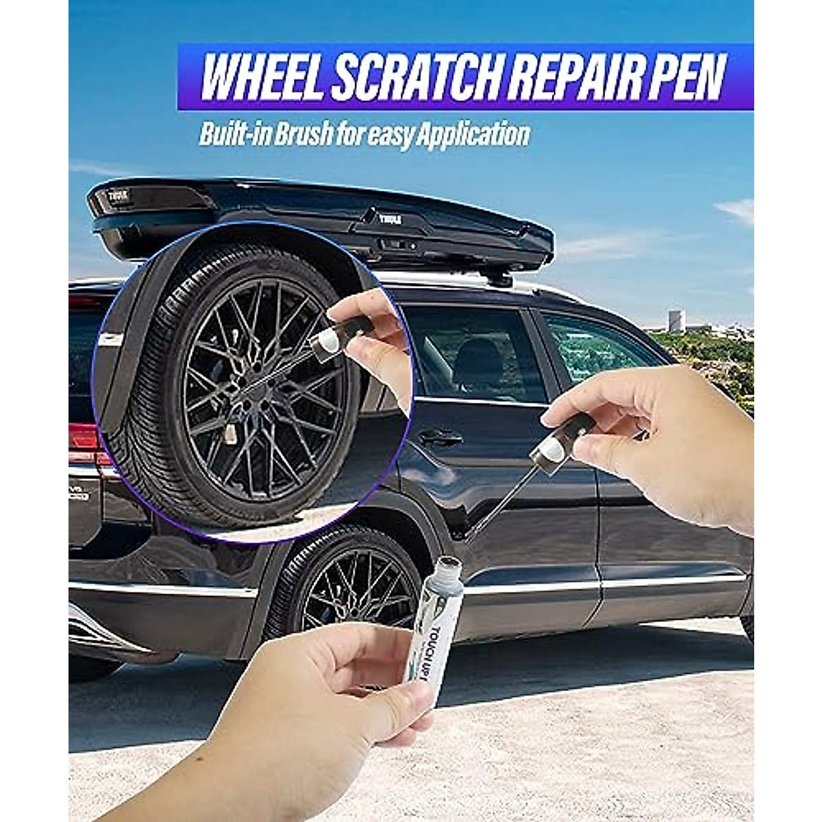 ESEWALAS Two-In-One Car Rim Paint Pen,Car Wheel Scratch Remover Anti-rust Wheel Hub Paint Scratch Repair,Car Wheel Scratch Fix Rim Touch Up Paint,Car Rim Paint Fill Pen for Car Wheel Repair (Black)
