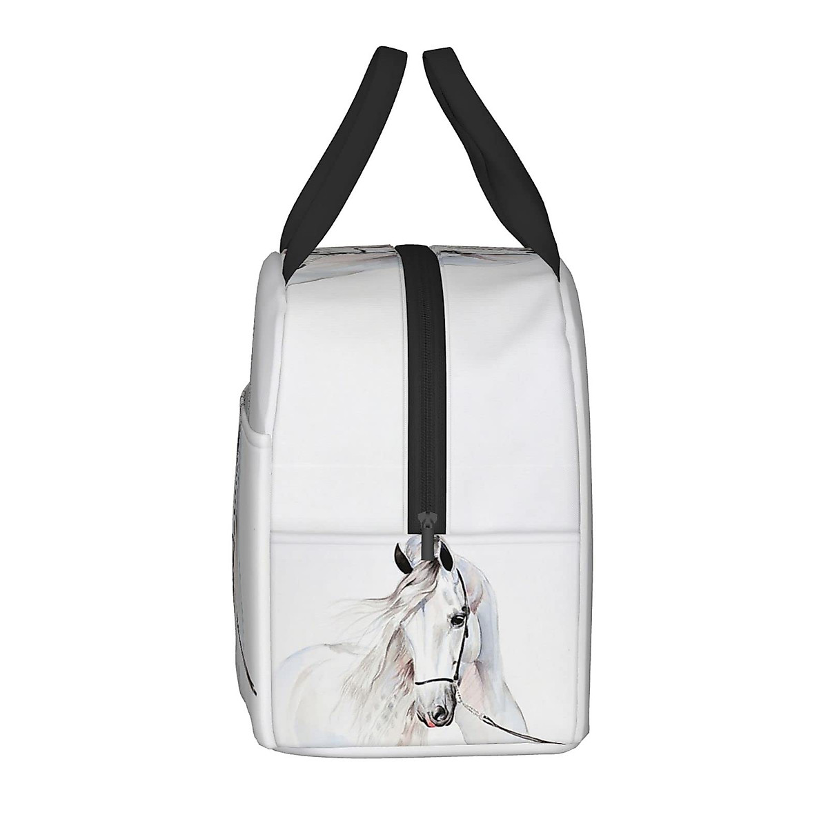 PrelerDIY Watercolor White Horse Lunch Box - Insulated Lunch Bags for Kids Boys Girls Reusable Lunch Tote Bags, Perfect for School/Camping/Hiking/Picnic/Beach/Travel