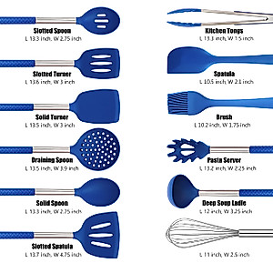 Silicone Kitchen Utensils Set - 28 Pieces Cooking Utensils Set Non-Stick Heat Resistance Silicon with Stainless Steel Handle - Blue
