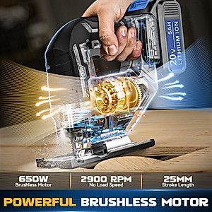 2024 New Cordless Jigsaw Tool Compatible with Dewalt 20V Battery, Brushless jigsaw tool with Variable Speed, 0°-45° Bevel Cuts, LED Light, 3-Position Orbital Action for Straight/Curve/Circle Cutting