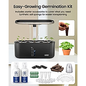 iDOO Hydroponics Growing System, 10 pods Indoor Herb Garden with LED Grow Light, Auto Timer Smart Garden, Water Shortage Alarm, 15'' Height Adjustable, 4.5L Water Tank