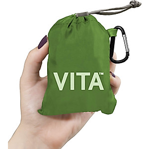ChicoBag VITA Reusable Shopping Bag with Attached Pouch and Carabiner Clip, Compact, Designer Shoulder Tote, Pale Green