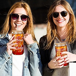 MAFENT Boss Lady Gifts 16 Oz Can Glass Thank You Gifts for Boss Lady Mom Manager Coworker Employer Colleagues Teacher Administrative Professional Day Gifts Birthday Christmas Gifts for Boss Lady