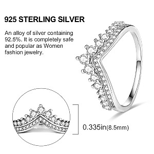 NARMO Sterling Silver Ring Princess Wish Cubic Zirconia Ring for Women Wedding Rings