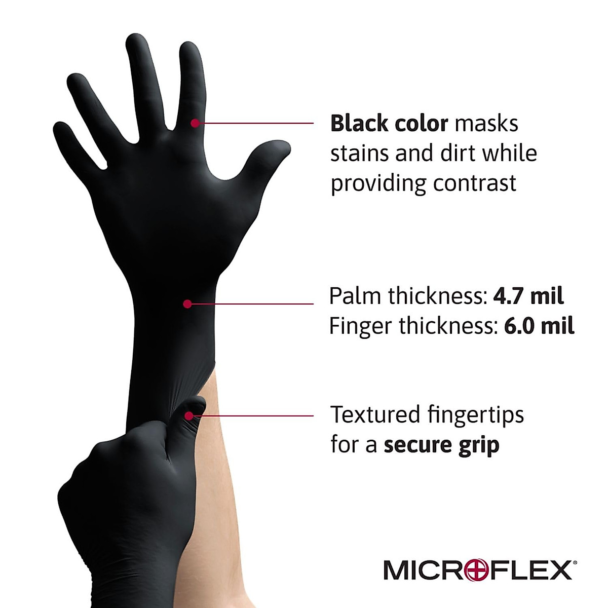Microflex MidKnight MK-296 Disposable Nitrile Gloves for Automotive, Law Enforcement w/ Full Texture - X-Large, Black (Box of 100)