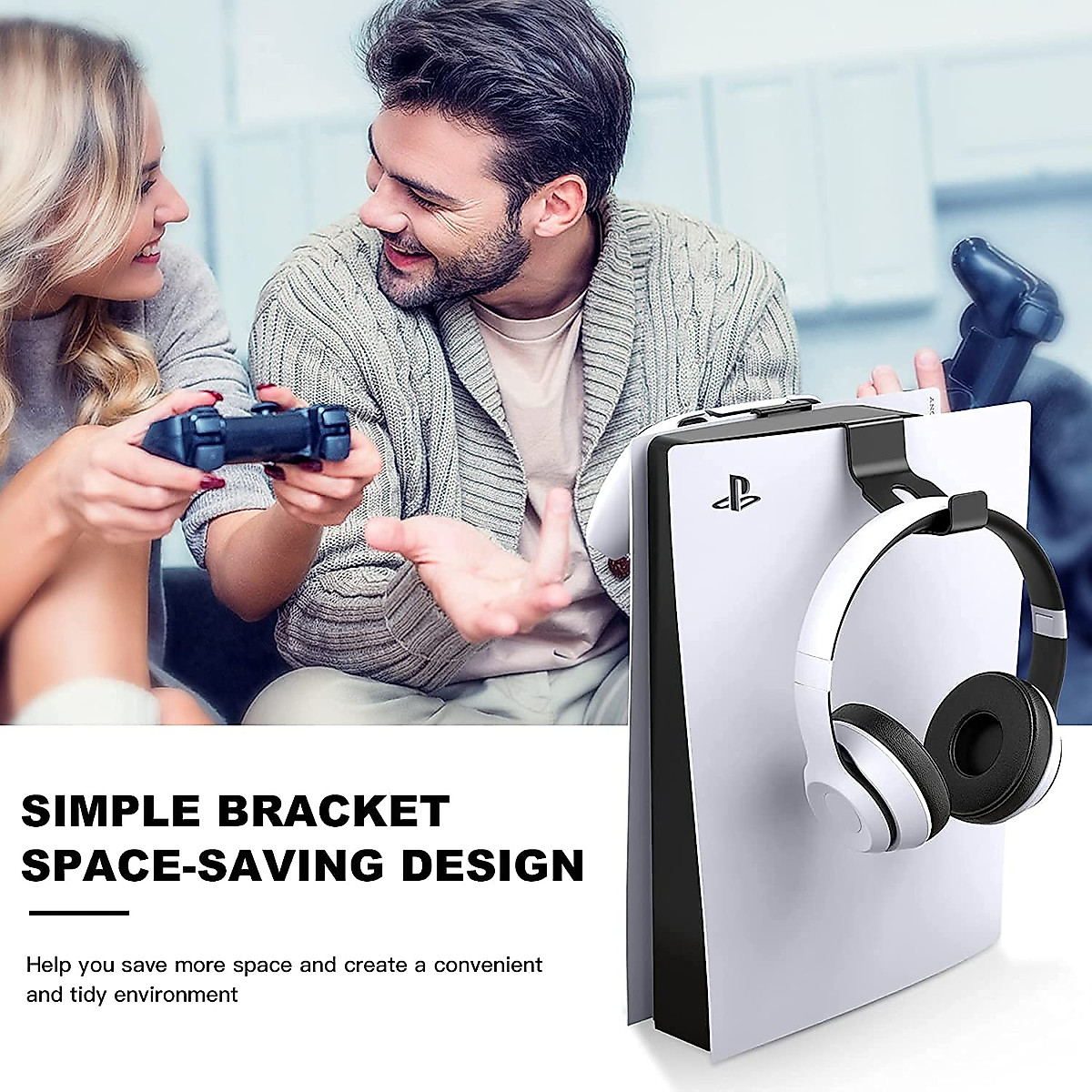 NINGMANC Headphone Hook Holder Stand & Gamepad Controller Stand for PS5, Xbox Series X, Screwless Portable Storage Rack Accessories - (2 Pack Black)