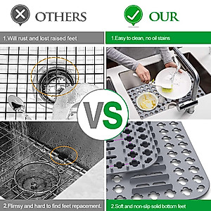 28.2''x14.2'' Silicone Sink Protector for Kitchen Sink, No-Slip Sink Grid Accessories Heat Resistant Kitchen Sink Mat for Bottom of Stainless Steel/Porcelain Sink,Rear Drain