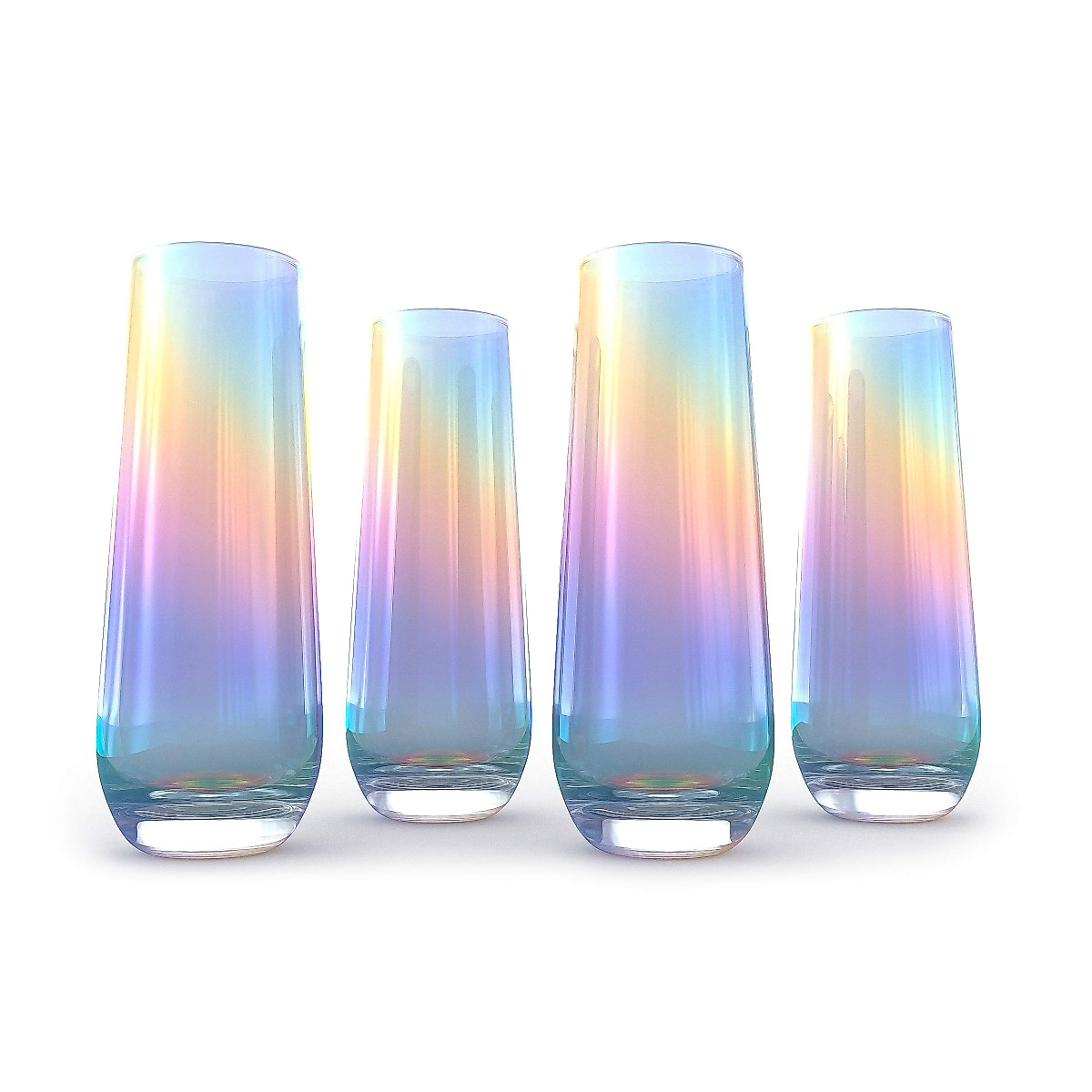 Iridescent Luster Pearl Radiance Set of 4 Champagne Glasses 10oz Each - Radiance White Pearl Whimsy and Nostalgia Large Wine Glass, Colored Wine Glasses, Iridescent Wine Glasses, Rainbow Glasses