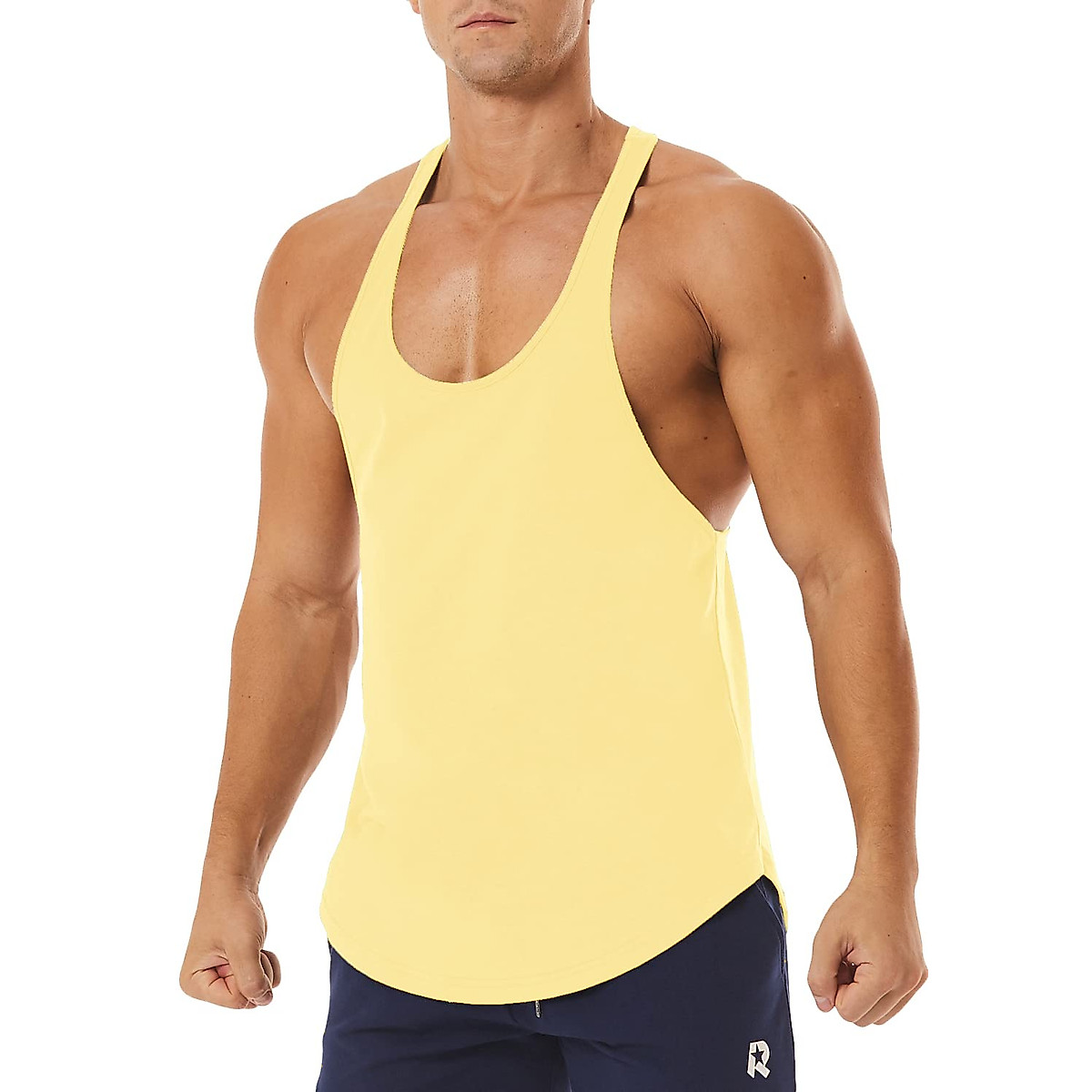 ROWILUX Men's Workout Quick Dry Soft Gym Bodybuilding Stringer Tank Tops (M, Yellow)