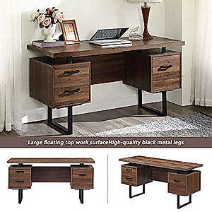 Merax Computer Hanging Letter-Size files/59 inch Writing Study Table with Drawers Desk, Walnut