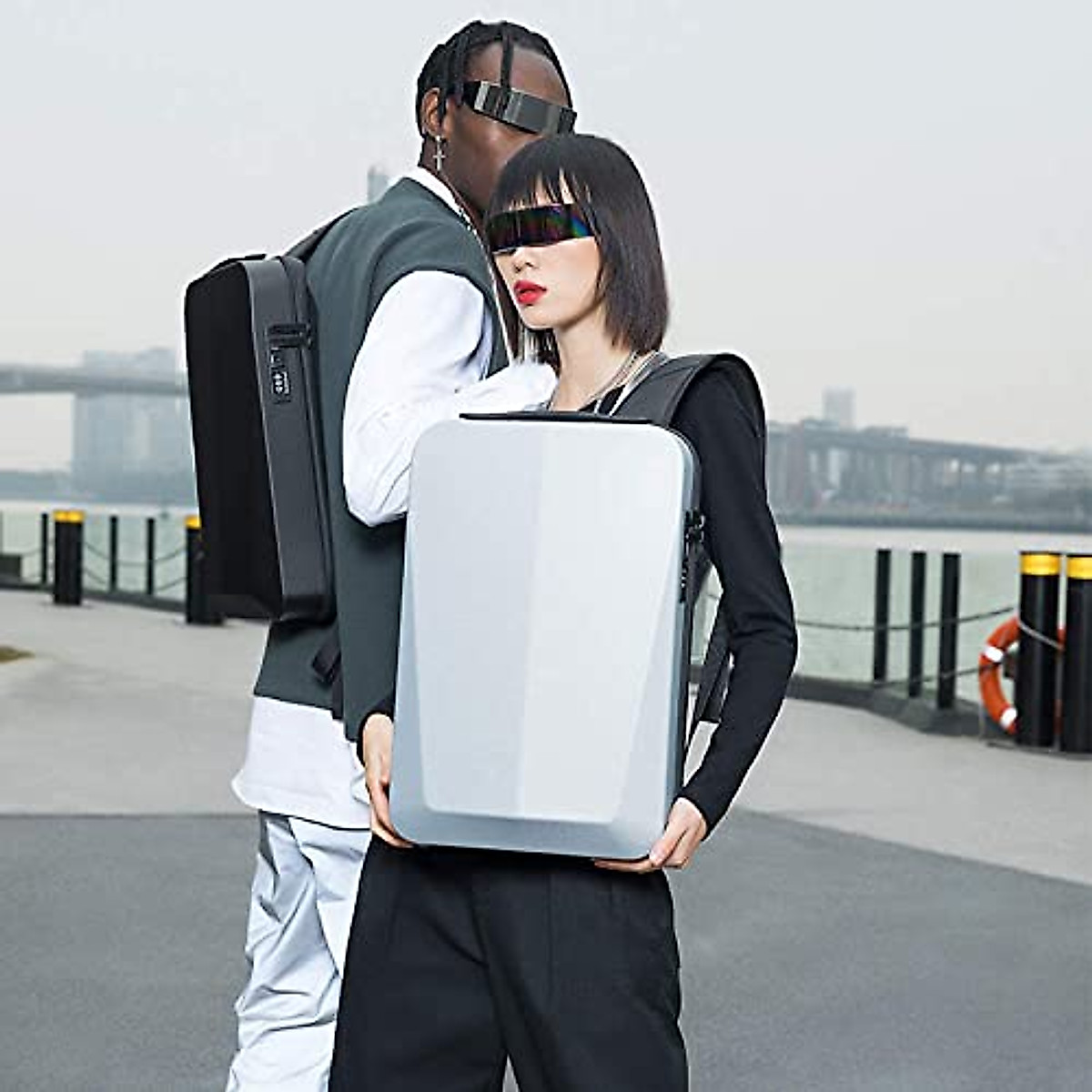 Laptop Backpack Unisex Carry on EVA Antitheft USB Waterproof Laptop Bag- Gold