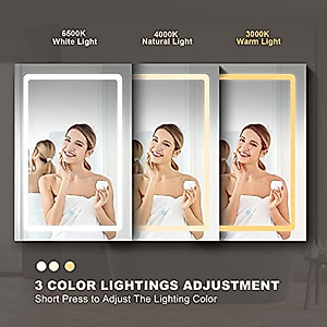 GETPRO Medicine Cabinets 40 x30 inch LED Lighted Medicine Cabinet Mirror for Bathroom Black Aluminum Surface Mount Anti-fogger Function 3 Color Temperature Adjustable Brightness