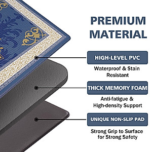 FRAMICS Boho Kitchen Rugs and Mats Sets of 2 Anti-Fatigue Kitchen Mats for Floor Memory Foam Cushioned Non Slip Kitchen Mats PVC Waterproof Kitchen Rugs for Sink Laundry Hallway Standing