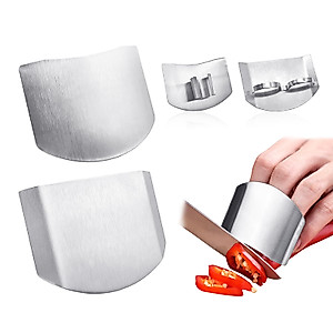 Medsuo 2pcs Stainless Steel Finger Guards for Cutting, Kitchen Finger Hand Protector for Meat Cutting Vegetable Fruit Slicing (2 Styles)