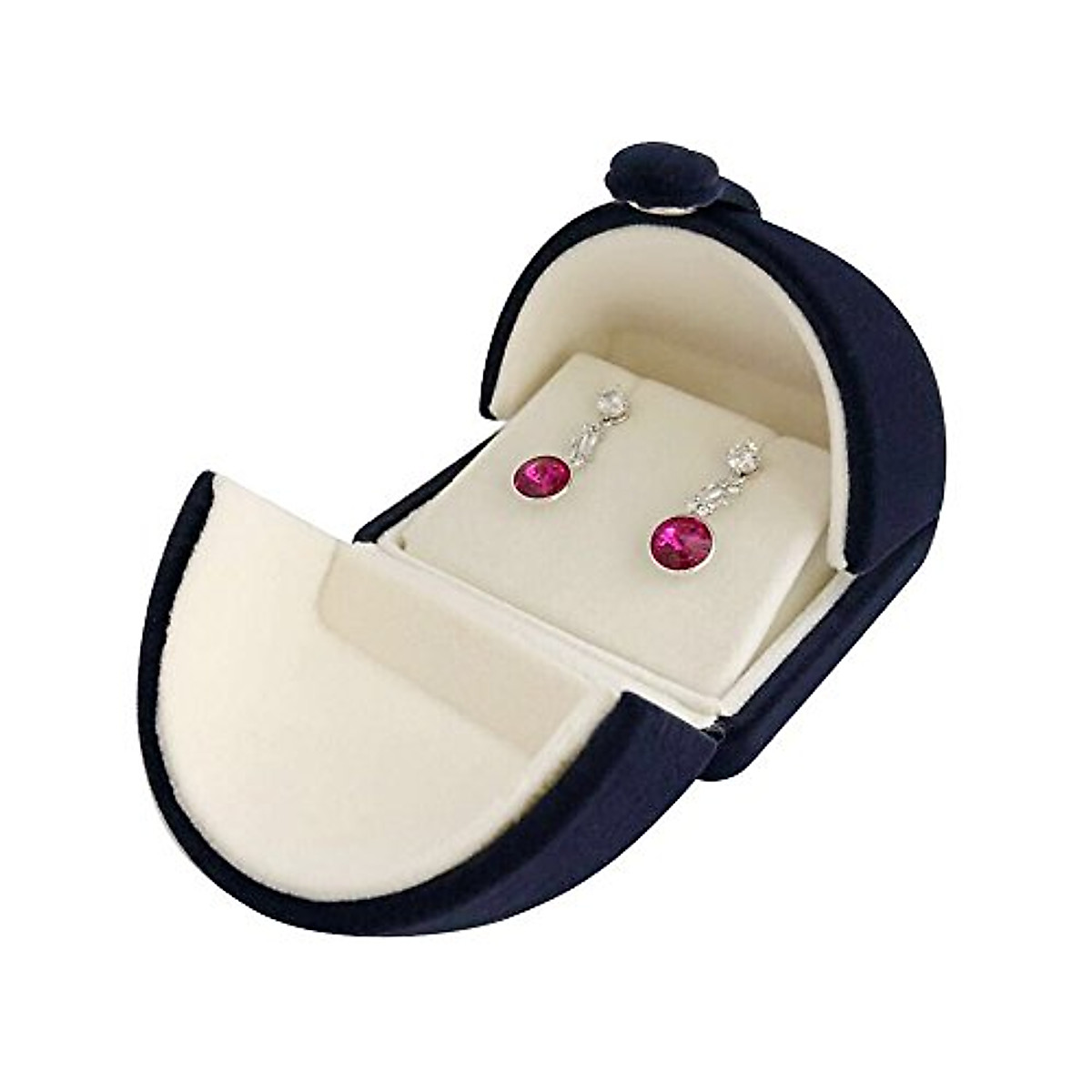 Svea Display Navy Blue Velvet Premium Grade Jewelry Box for Earrings Necklace Double Layer Modern Unique Design Packaging Gift for Her (Jewelry is not included)