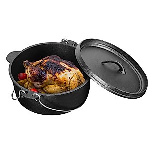 SHINOSKE Camping Dutch Oven,Pre-Seasoned Cast Iron Dutch Oven Pot with Lid,Metal Handle for Campfire Cooking Braising,Broiling,Frying,Bread Baking,Camping Cookware for Indoor & Outdoor Use,Black