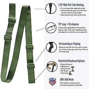 Premium USA Made Rifle Sling with Flat Tubular Webbing for Superior Comfort and Strength. 100% USA Made by Blu Collar Workers