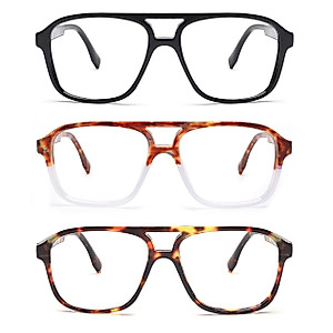 JM 3 Pack Oversized Aviator Reading Glasses for Women Men, Retro Square Blue Light Computer Readers +0.0