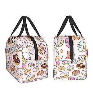 Insulated Lunch Bag Reusable Lunch Box, Cooler Lunch Tote Bag With Front Pocket for Women Men School Picnic Office Work, Kawaii Donuts