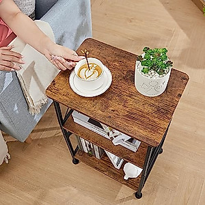 ruboka 3-Tier Small End Table, Small Side Table with Storage Shelf, Small Bookshelf with Metal Frame for Small Spaces, Nightstand, Bookcase, Display Rack for Bedroom, Living Room.