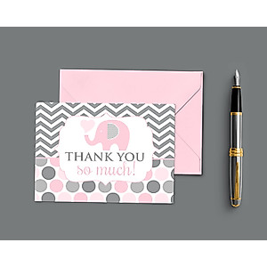 Paper Clever Party Pink Elephant Thank You Cards with Envelopes for Boys Baby Shower, Gender Reveal, Birthday, Everyday Occasions, Small Folded Note Set, 20 Pack