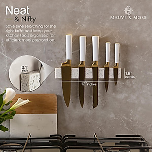 Mauve&Moss Magnetic Knife Holder for Wall 12 inches, White Quartz Stone Knife Magnetic Strip for Kitchen Countertop, Magnetic Utensils Holder for Wall, 3M Adhesive or Screws Included