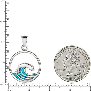 Aloha Jewelry Company Sterling Silver Created Blue Opal Wave Neckalce Pendant with 18" Box Chain