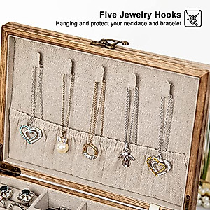 Pinzoveco Jewelry Box for Women, Rustic Wooden Jewelry Organizer Box for Storage Earrings Rings Necklace Bracelet, Farmhouse Style Wood Jewelry Boxes & Organizers (Torched Wood Color)