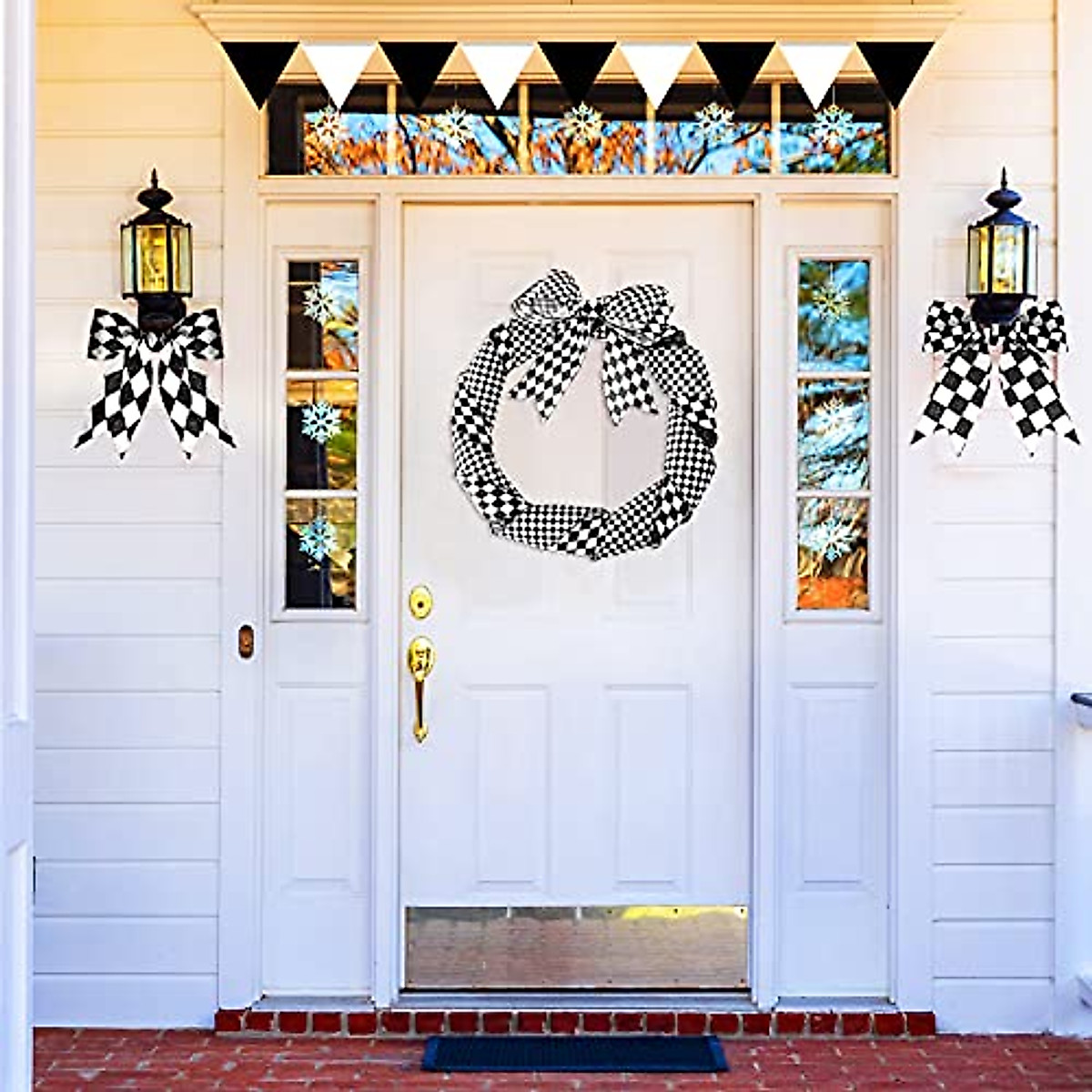 2 Rolls/ 20 Yards Black and White Checkered Ribbons Buffalo Plaid Wired Edge Ribbon Diamond Check Gingham Wrapping Ribbon for Christmas Tree DIY Hair Bow Wreath Decors Crafts, 2 Styles (2.5 Inch Wide)