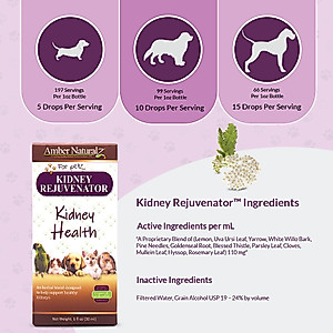 Amber NaturalZ Kidney Rejuvenator Herbal Supplement for Dogs, Cats, Birds, Guinea Pigs, and Rabbits | Pet Herbal Blend for Kidney Support | 1 Fluid Ounce Glass Bottle | Manufactured in The USA