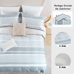 Bedduvit Striped King Duvet Cover Set - 100% Cotton Blue-Gray Duvet Cover King Size, 3 Pieces Grey Stripe Duvet Cover Set, Simple Modern Bedding Comforter Cover with Zipper Closure & 8 Ties, 104"x90"