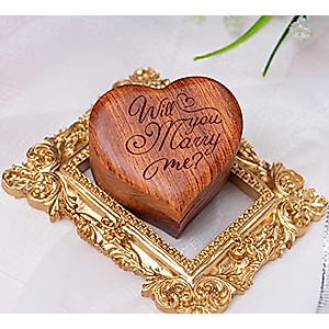 Ring Box Heart - Handmade Wooden Ring Box for Proposal, Rustic Vintage Ring Bearer Box, Wooden Ring Box Heart Shape Ring Box (Will You Marry Me - Heart)