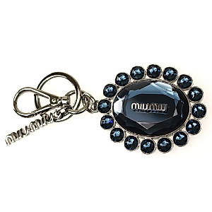 Prada Miu Miu Trick Oval Crystal Dark Blue Plex Charm Key Chain 5TM092