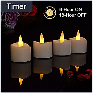 Actpe Timer Tealight Candles with Flickering Flame, 12pcs Realistic Bright Unscented Small LED Electric Fake Battery Operated Candle for Seasonal & Festival Celebration, Warm White