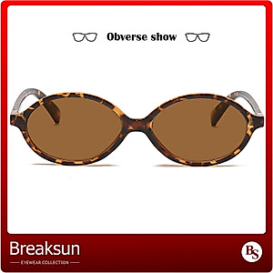 Breaksun Retro Oval Sunglasses for Women Men Small Round Sunnies 90s Vintage Style (Leopard/Brown)