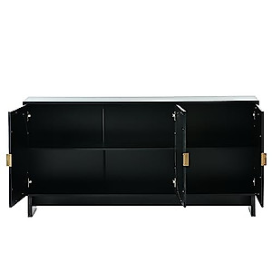 Merax Sideboard Buffet Cabinet with Storage and Rattan Door, Built-in Adjustable Shelves, for Living, Dining Room and Kitchen, Black